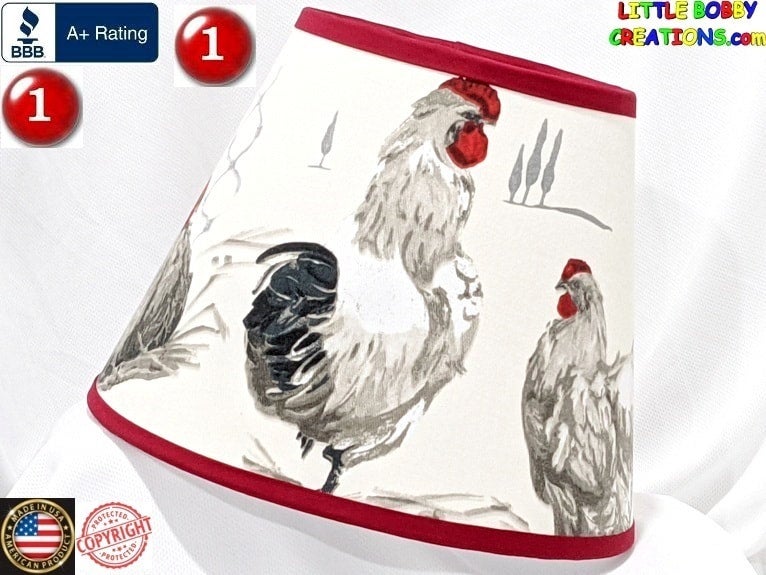 ROOSTER CHICKEN LAMP SHADES - 23 Shade Fabric Options - Each Available ...